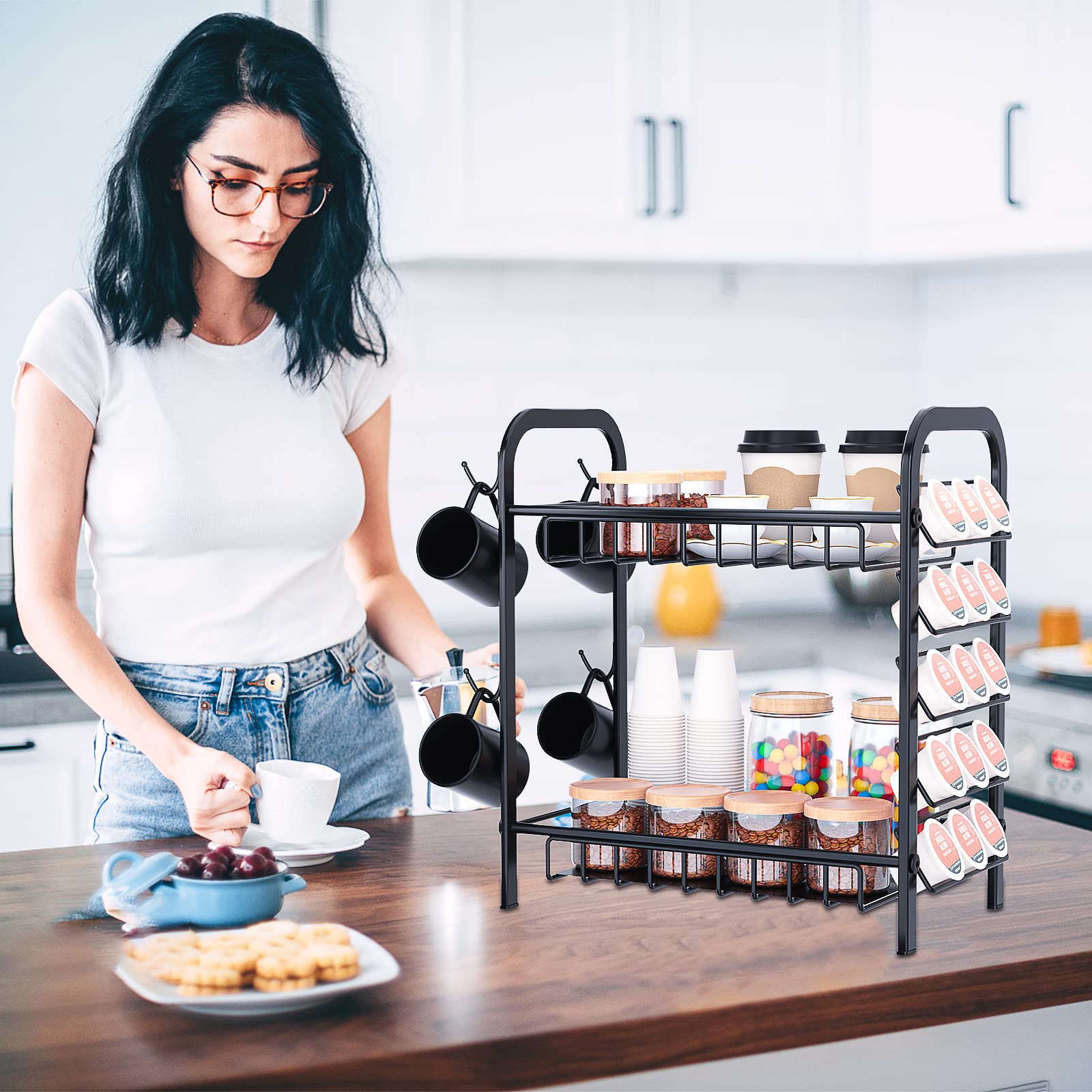 Kecio K Cup Holder, Large Capacity Coffee Pod Holder Coffee Bar Accessories and Cup Storage Organizer, Metal Coffee Station Organizer Save Space for Home, Kitchen, Office, Countertop (Capacity of 15)