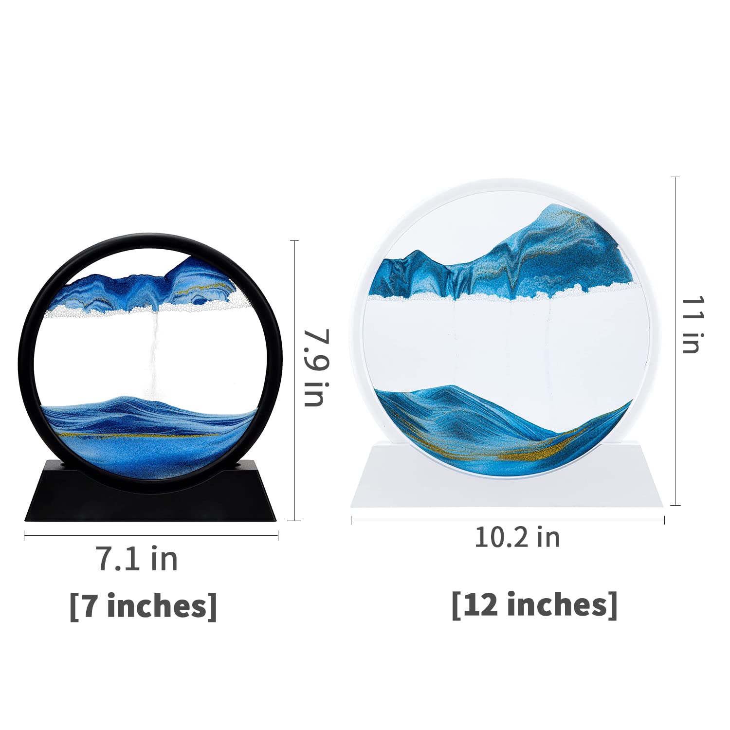 LENORAD Moving Sand Art Sandscape with 2 Moon Stickers, 3D Deep Sea Sand Art Round, Sand Picture in Motion for Home Decor and Office (7 inch, Black Blue)