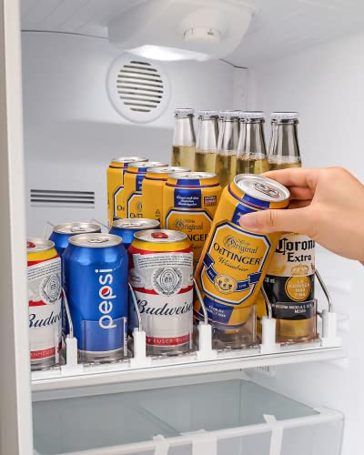 Soda Can Organizer for Refrigerator, 5 Rows Automatic Drink Dispenser for Fridge, Width Adjustable Soda Can Dispenser for Refrigerator, Beer Pop Can Water Bottle Storage for Pantry (White, 12.2"Deep)
