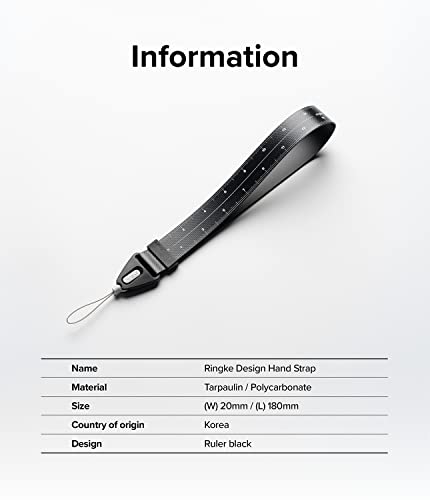 Ringke Hand Strap [Phone Wrist Strap] Designed for Camera Strap and Phone Strap, Adjustable Sturdy Universal Lanyard Compatible with Camera and Phone Case - Ruler Black