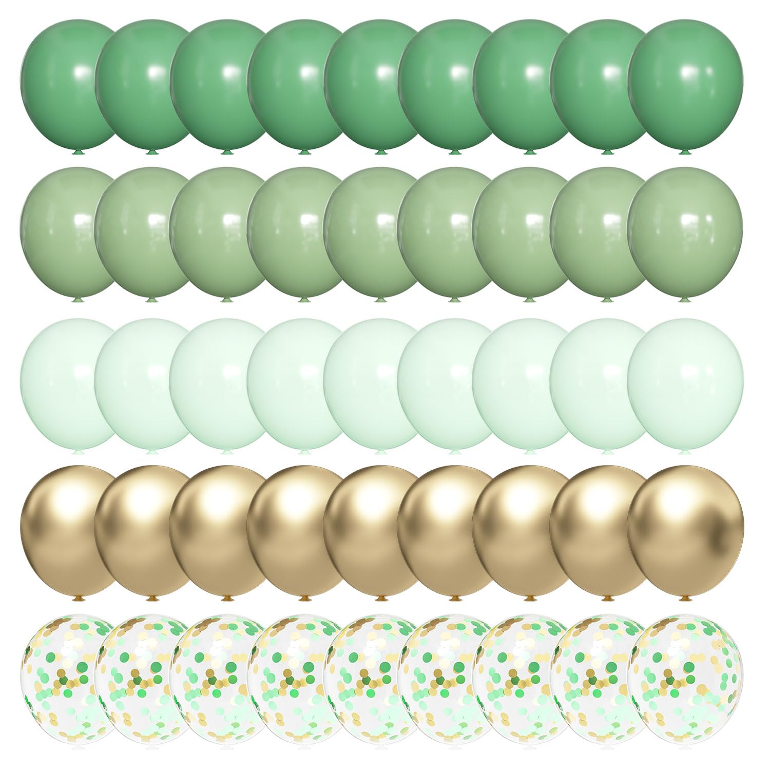 Renjiro Sage Green Gold Confetti Balloons 60pcs 12 Inch Olive Green Light Pastel Green Latex Balloons for Baby Shower Woodland Safari Jungle Bridal Shower Wedding Birthday Party Decorations