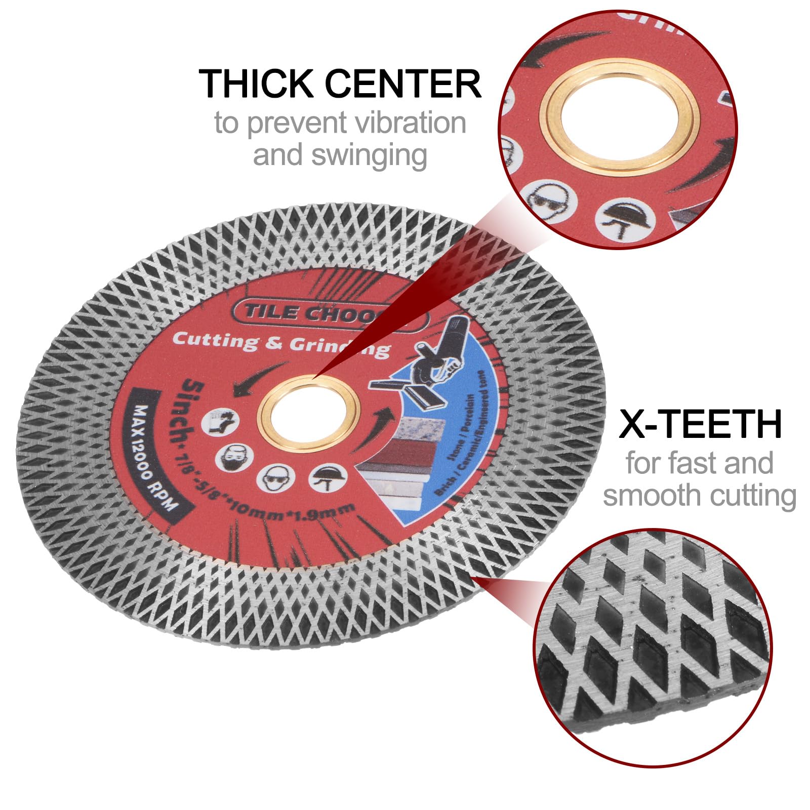 HARFINGTON Diamond Porcelain Tile Saw Blade, 5" (125mm) Super Thin Diamond Cutting Disc with Arbor 5/8" for Cutting and Grinding Ceramic Tiles,Porcelain,Marble