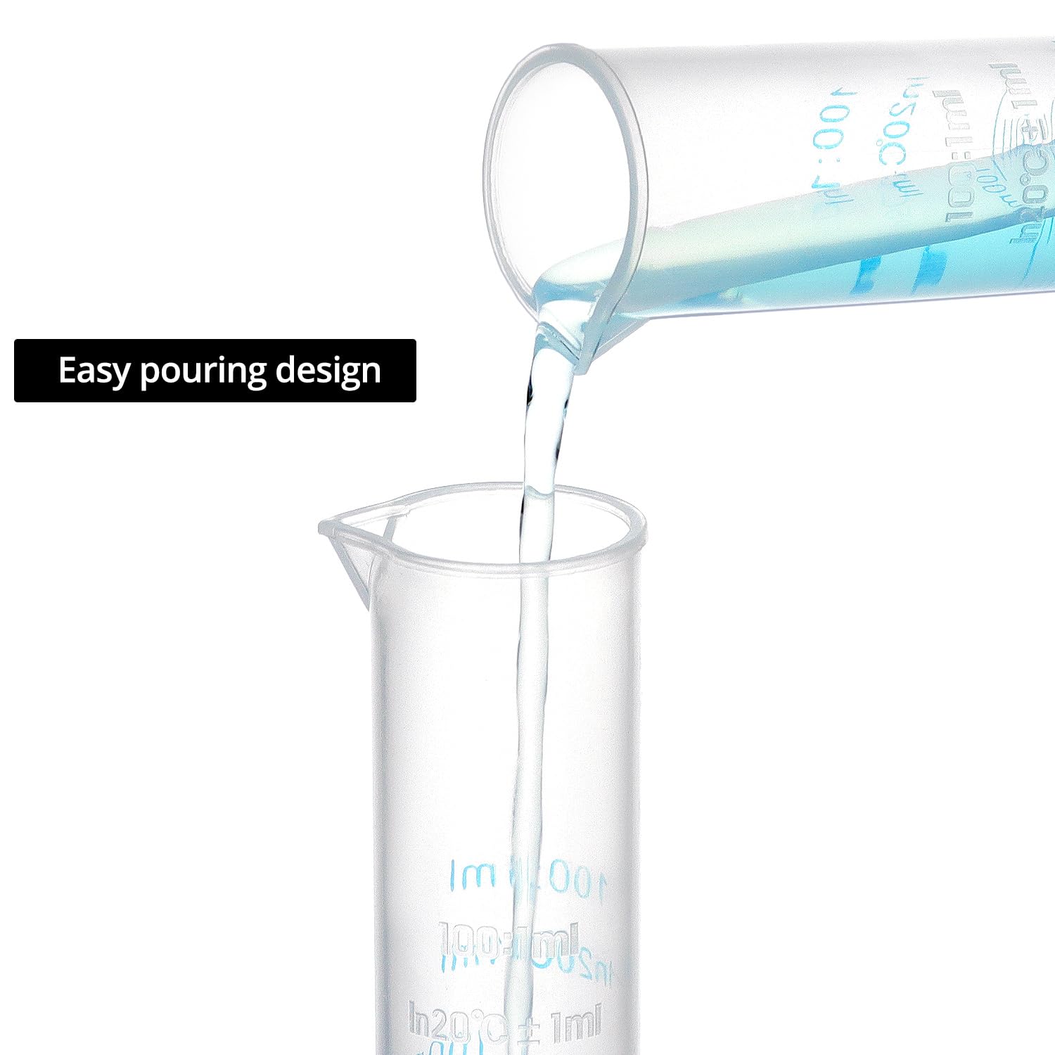 QWORK 100ml Polypropylene Plastic Beakers β Laboratory Test Beakers with Hexagonal Base, 20-Pack Transparent Measuring Cylinder Dual-Sided Measurement Lines, Science Projects & Home Use
