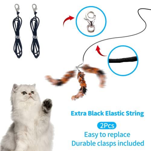 Petstie Cat Feather Teaser Toy, 2PCS Retractable Cat Wands,11PCS Teaser Refills with Bells and Extra 2PCS Elastic Strings, Cat Wand Toys for Indoor Cats