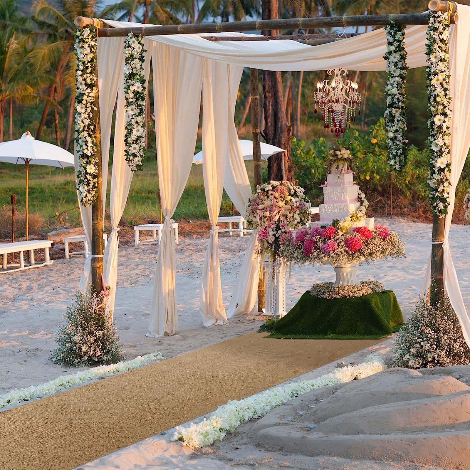 Tudomro Extra Long Natural Burlap Wedding Aisle Runner Outdoor Jute Burlap Aisle Runner for Wedding Ceremony Rustic Indoor Wedding Runner Carpet for Walkway(Elegant Style, 40 Inch x 30 Ft)