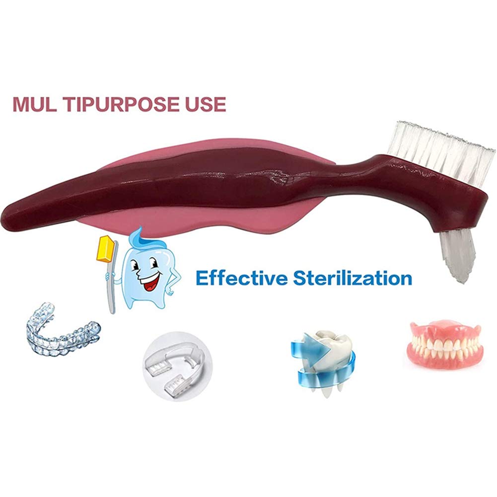 Misaso 2 Pcs Premium Hard Denture Brush Toothbrush, Cleaning Brush, Multi-Layered Bristles &Portable Denture Double Sided Brush