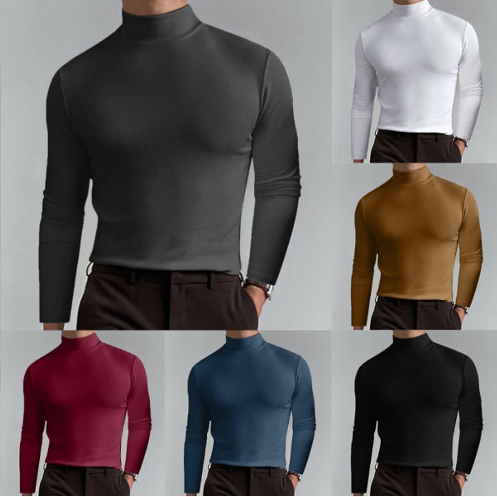 LELEBEAR Practicein Mens High Neck Slim Fit Long Sleeve T-Shirt - Men's Casual Slim Fit Basic - Turtleneck Pullover for Men, (as1, Alpha, m, Regular, Regular, ArmyGreen)