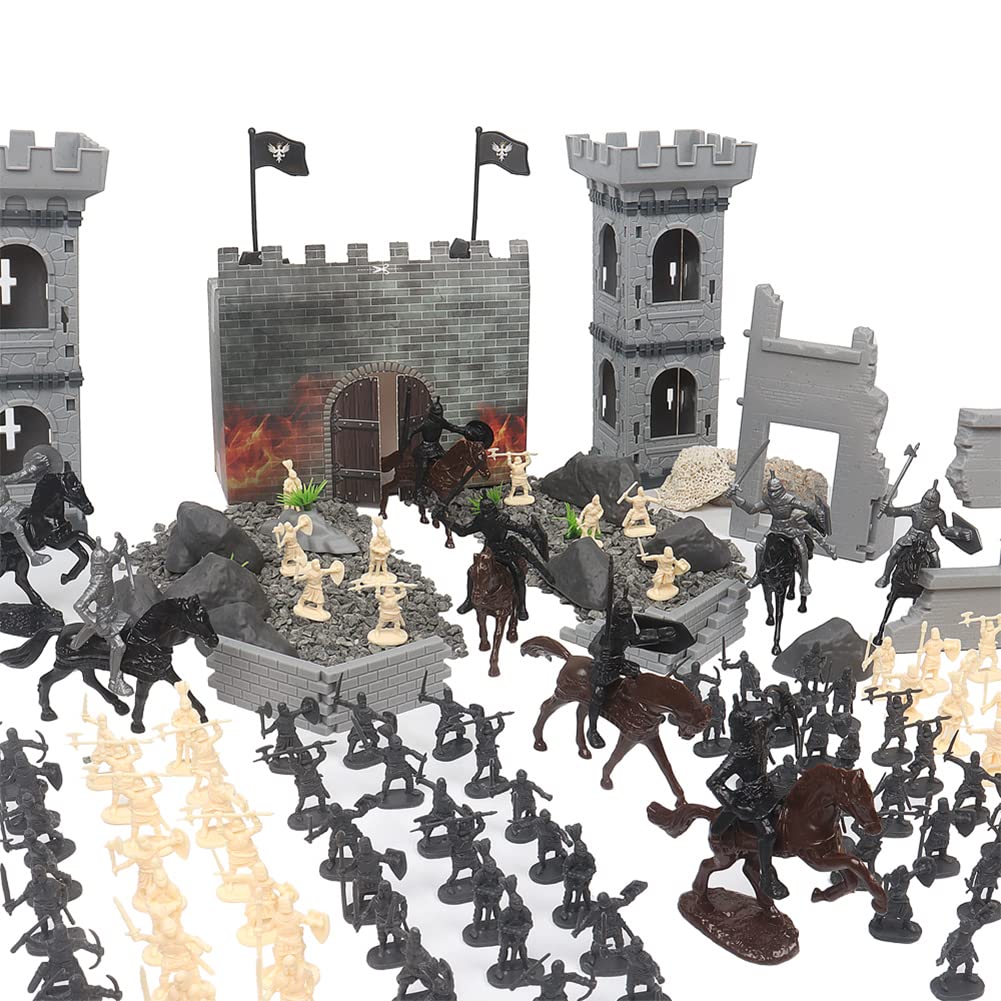 Medieval Castle Toy, Castles Knights Soldiers Model Kit Knight Figures Playset Fort Building Kit, DIY Assembled Castle Model Set, Playset Gifts(Type D)