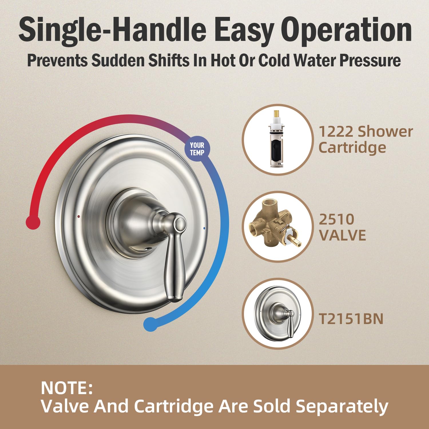 Replacement for Moen T2151BN Brantford Posi-Temp Valve Trim Kit, Pressure Balancing Tub and Shower Lever Handle,Brushed Nickel