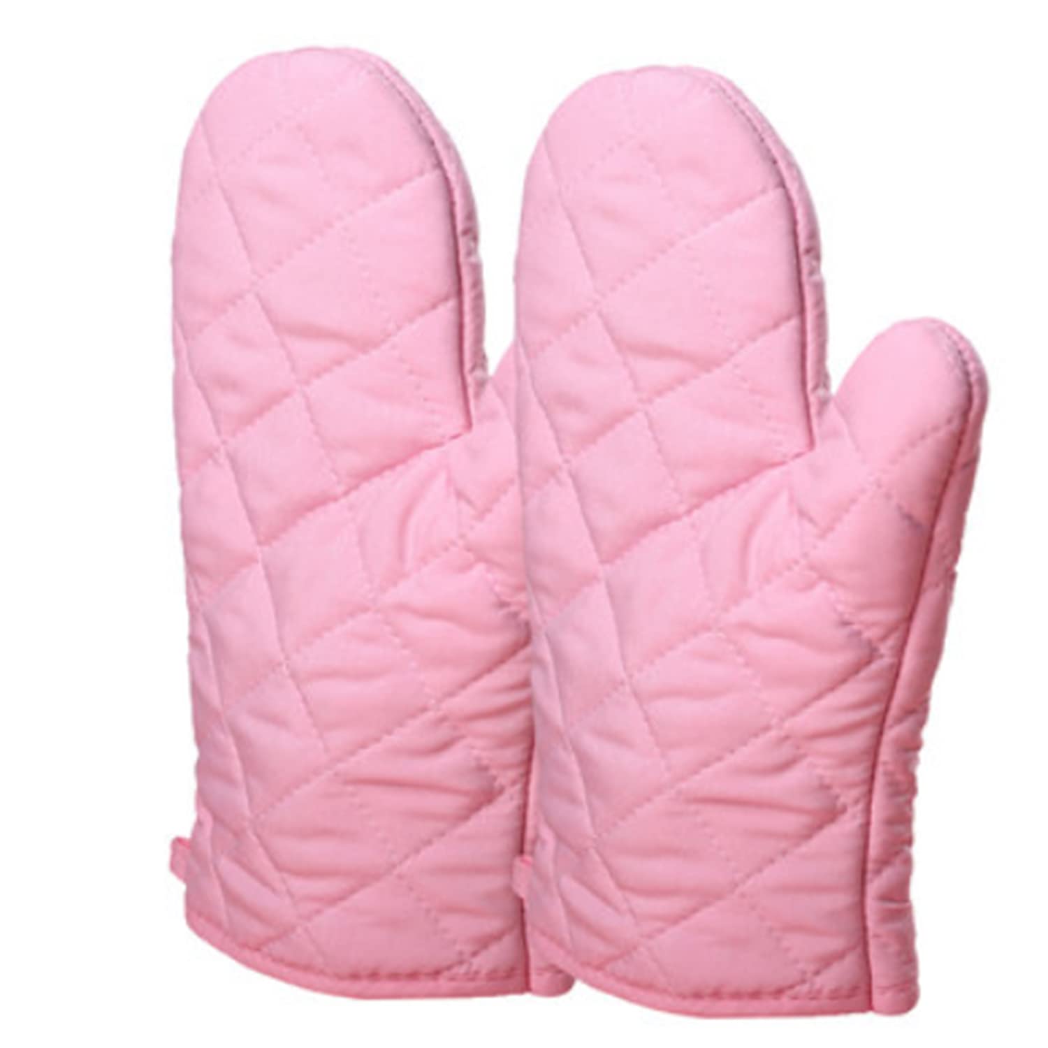 Kitchen Oven Mitts Heat Resistant Gloves Cotton Premium Non-Slip (Pink)