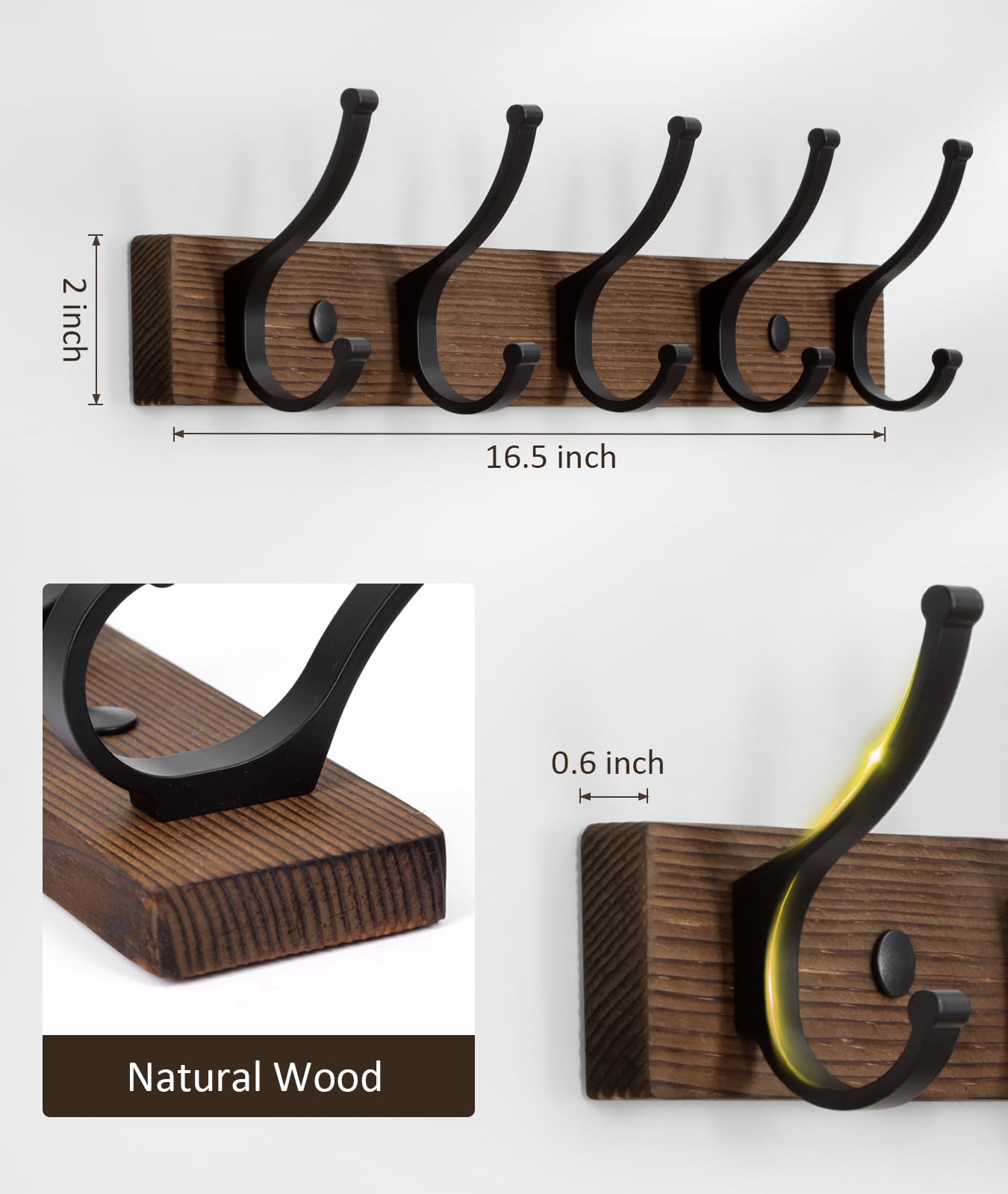 Optish Coat Rack Wall Mount, Wood Wall Hooks for Hanging, Wooden Coat Hooks Wall Mount, Entryway Hat Rack Wall Hanger Hooks for Hanging Coat Bag and Towel
