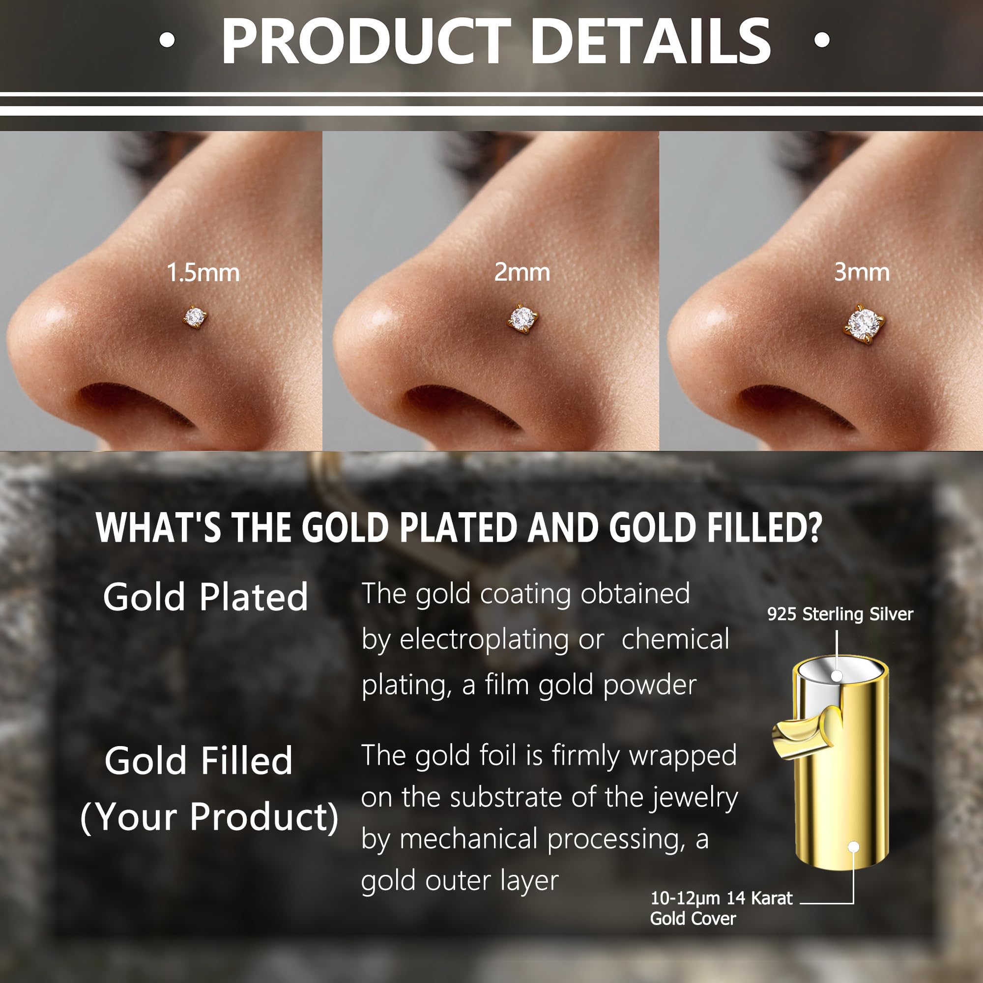 MILACOLATO 925 Sterling Silver Nose Rings 18g 4mm