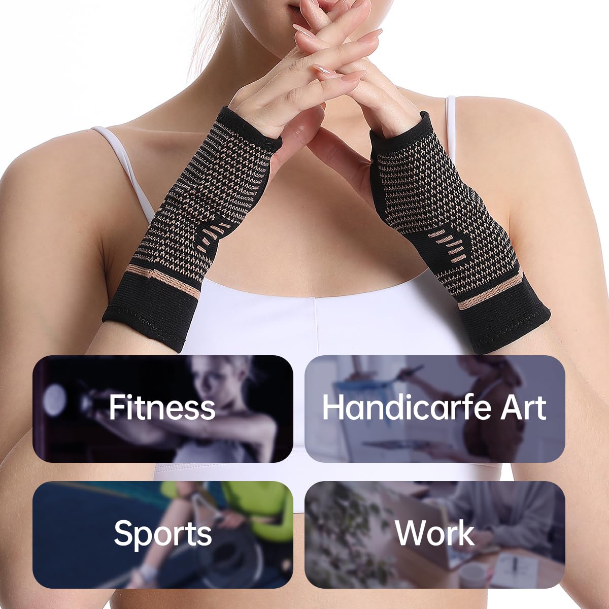 KEPHTELAN Wrist Brace for Carpal Tunnel Relief Night Support,Wrist Compression Sleeve (Pair)-Wrist Brace Right Left Hand for Working Out, Tendonitis, Women Men (Medium, Cooper)