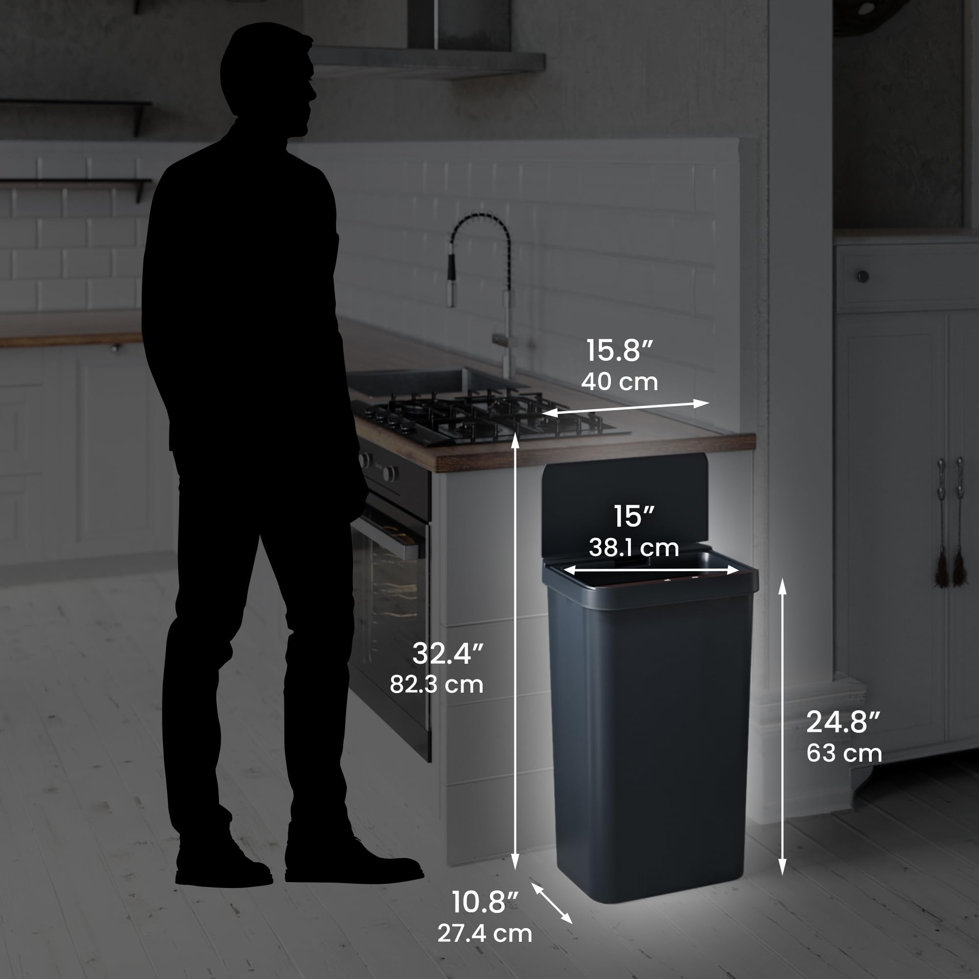 iTouchless Prime 13.2 Gallon Plastic Sensor Trash Can, Slim and Space-Saving, Durable Dent-Proof Construction, Automatic Bin Great for Kitchen, Home, Office, Business, Garage, Black Color