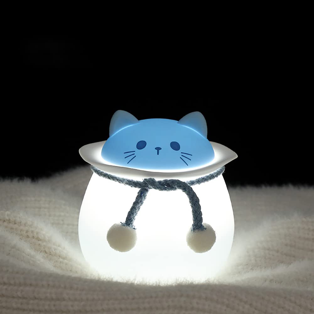 Meefad Cute Cat Night Light, Kids Table lamp with 7 Colors Changing, Soft Silicone Bedside Lamp, USB Rechargeable Accent Lamp