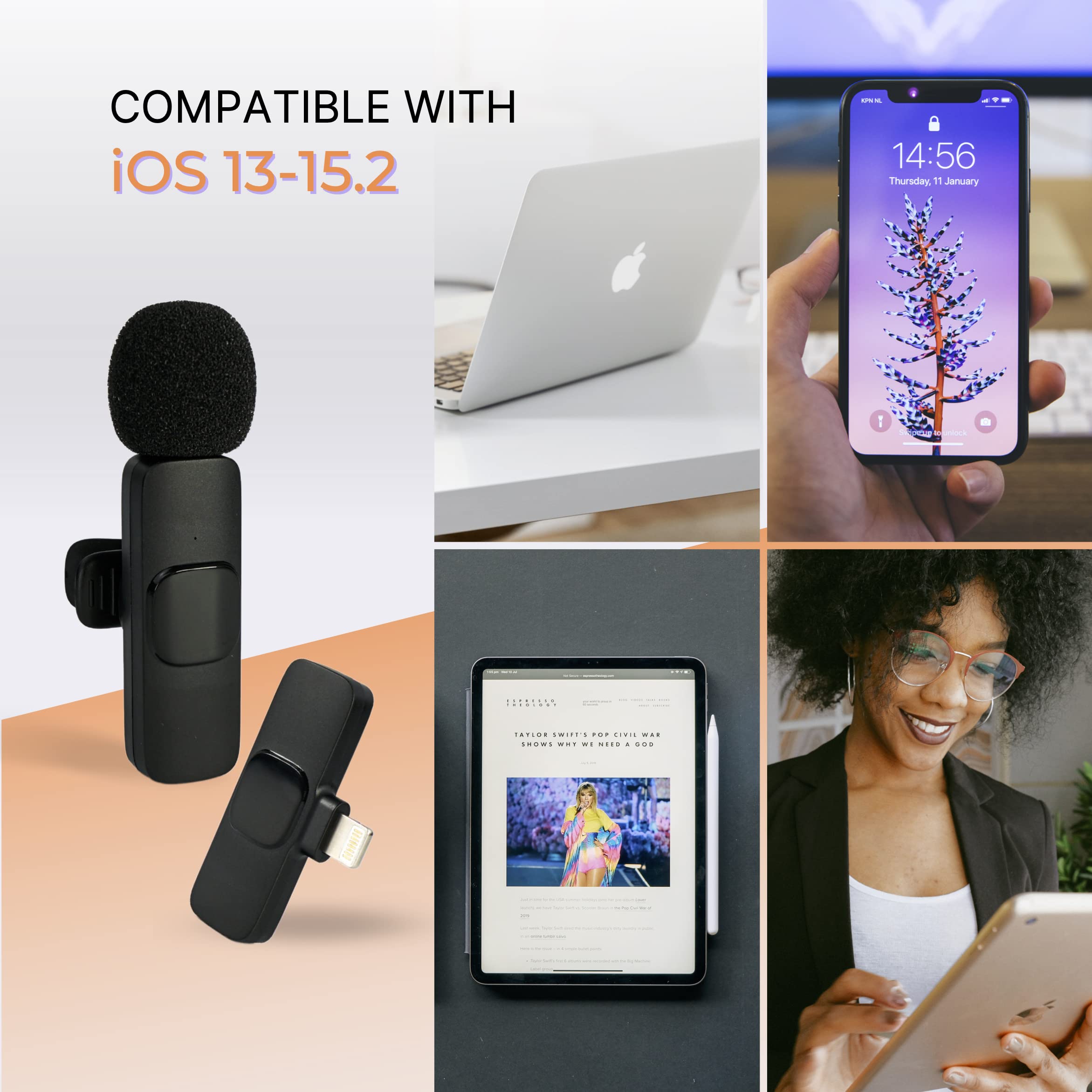 LEMinnovations Wireless Lavalier Professional Mini Microphone Set iPhone iPad Compatible - 2 Wireless Podcast Microphones - Quick Charging – Clip On Voice Recording Microphone - Hands-Free Mic