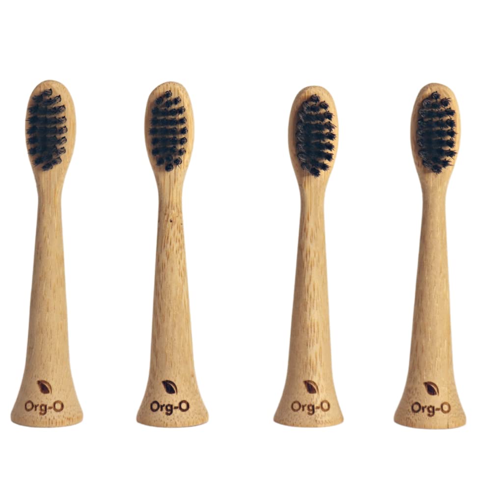 Org-O Bamboo Electric Toothbrush Heads | Biodegradable Eco-Friendly Soft Bristles | Charcoal Bristles | 100% Plant-Based Replacement Heads | Compatible with Phillips, Aquasonic, and Ordo Sonic 4-Pack