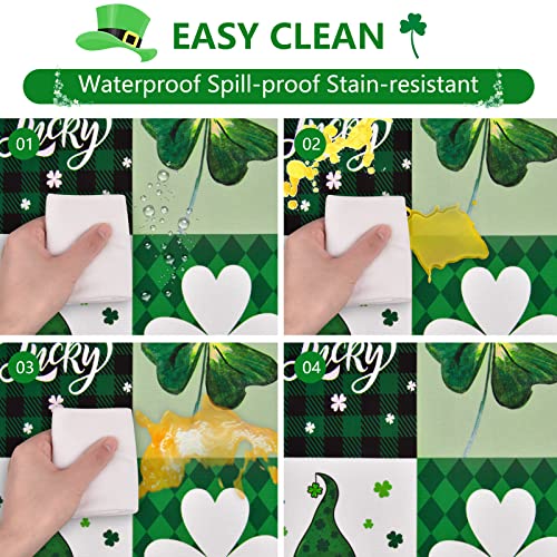 NatuBeau St. Patrick’s Day Tablecloth Rectangle 60x84 Inch, Gnomes Buffalo Plaid Shamrock Table Cloth for St Patricks Day, Lucky Green Shamrock Table Cover for Dinning Room Kitchen Party Decor
