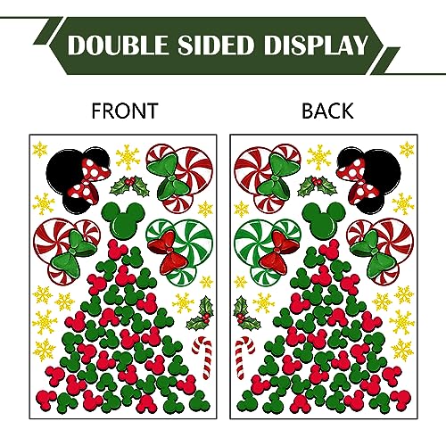 Yovkky 88 PCS Merry Christmas Window Clings, 2024 New Year Christmas Mouse Xmas Tree Green Red Stickers Decals Decor, Peppermint Candy Wreath Winter Snowflakes Holiday Party Home Kitchen Decorations