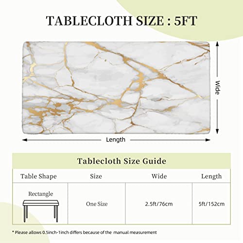 mutakin Marble White Rectangle Tablecloth Reusable Elastic Edge Table Cover Waterproof for Patio Dining Decoration 60" L X 30" W