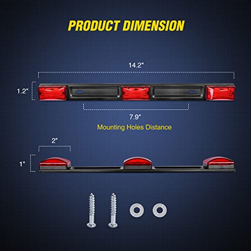 Nilight TL-11 1PC Red 9 LED ID Bar Marker Tail Black Stainless Steel Bracket for Truck Trailer Boat Identification Light, 2 Years Warranty