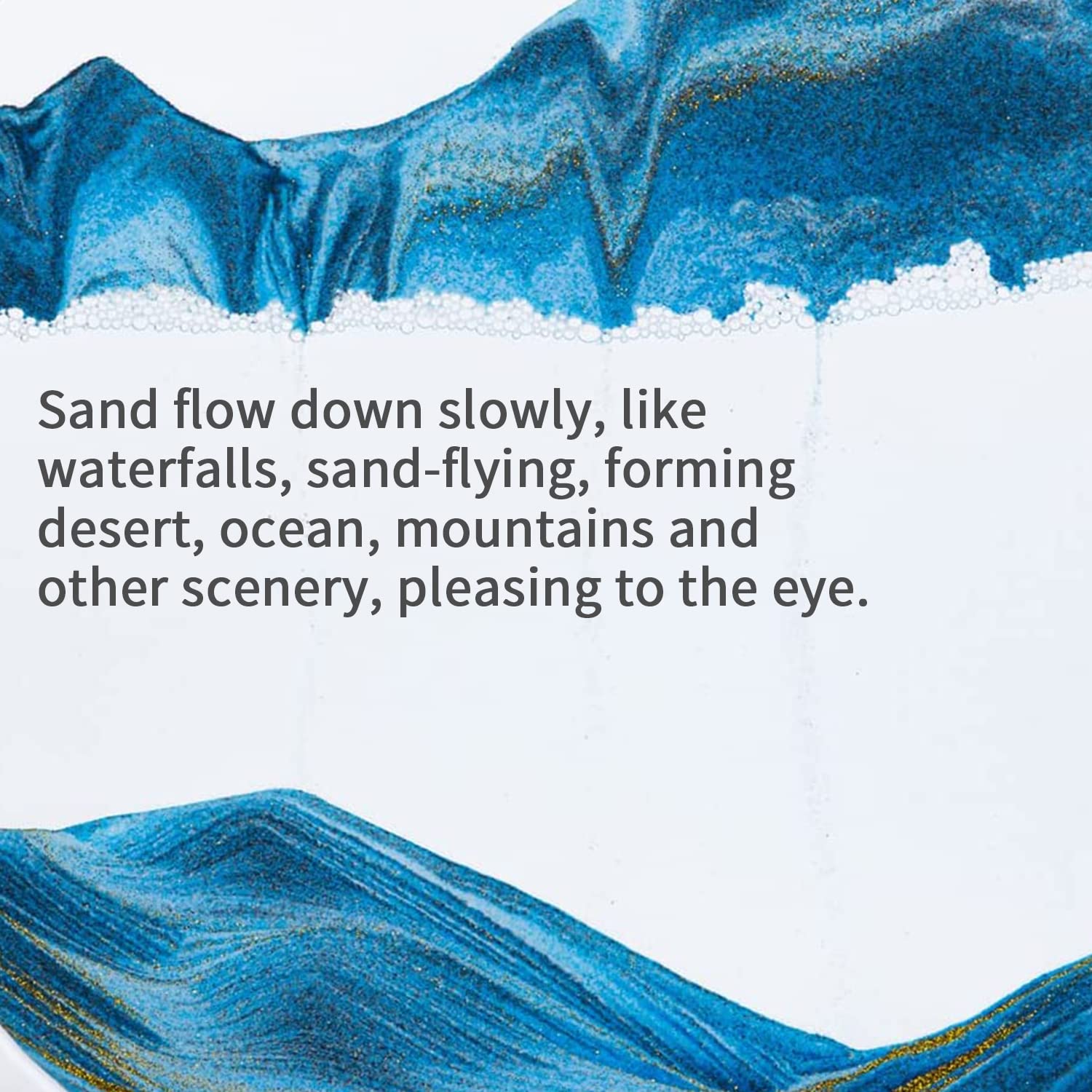 LENORAD Moving Sand Art Sandscape with 2 Moon Stickers, 3D Deep Sea Sand Art Round, Sand Picture in Motion for Home Decor and Office (7 inch, Black Blue)