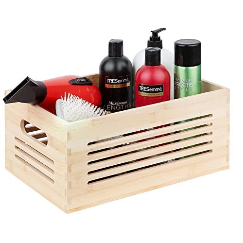 Natural Bamboo Wooden Storage Box â Rustic Farmhouse Look Wood Crate for Storage Decorative Closet, Cabinet and Shelf Basket Organizer with Built in Handles - Multi-Purpose Organizer (Medium)