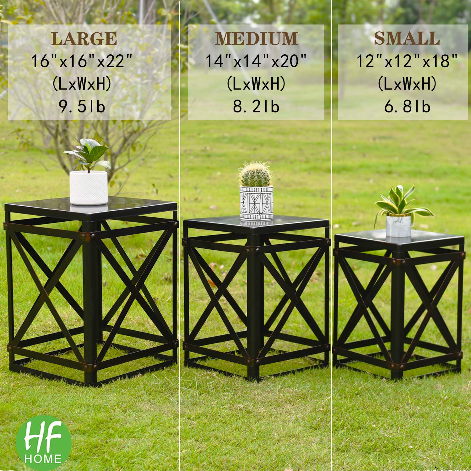 Industrial Set of 3 Cube Nesting Tables Coffee Tables, Stacking End Side Tables Indoor Nightstands Vintage Night Tables for Home Office Decor, Outdoor Garden Stool- Retro Brushed Bronze (Ship from US)
