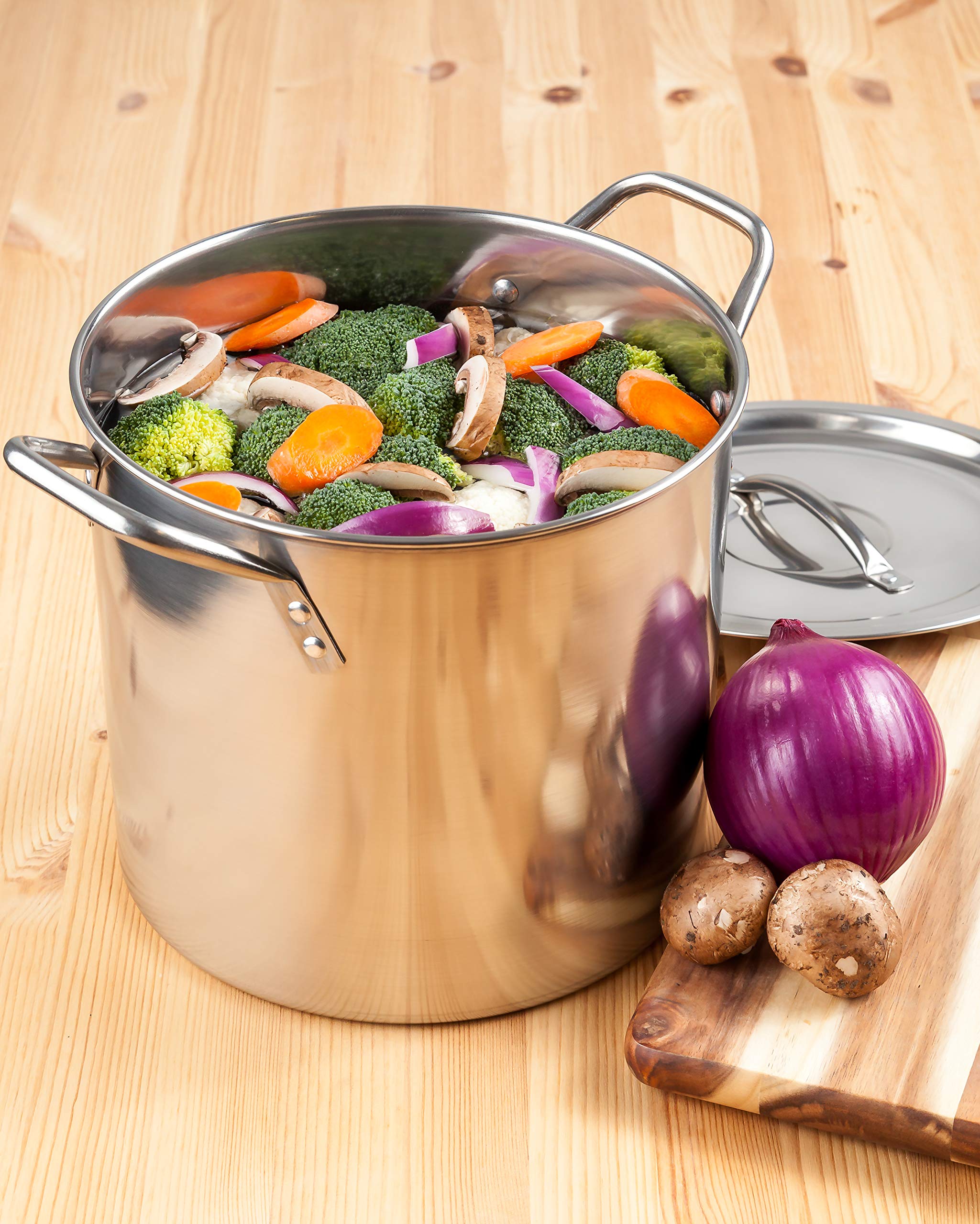 McSunley Medium N Cook Stockpot, 8 Quart, Silver Stainless Steel All Purpose Prep and Canning Bowl