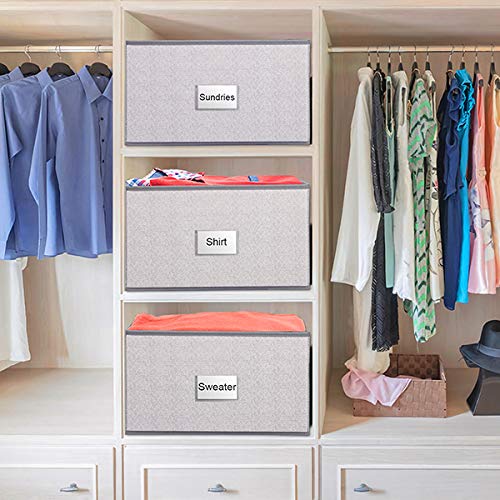 Kntiwiwo Storage Bin Fabric Storage Baskets for Closet Shelves Decorative Storage Boxes Rectangle Basket with Handles Labels for Home Bedroom Living Room Office 14.4βx10βx8.3β Gray Set of 3