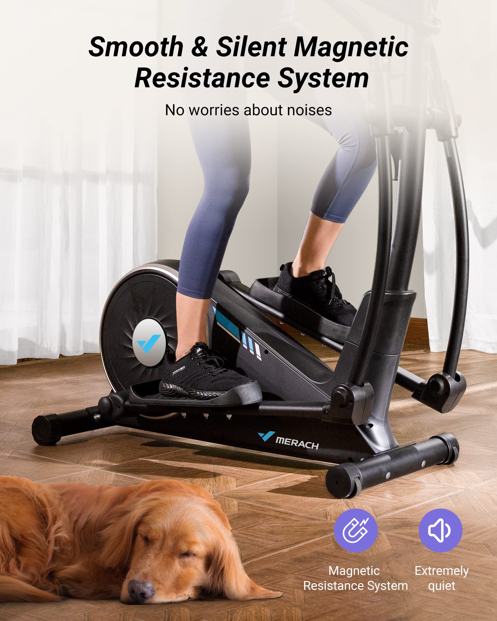 MERACH Elliptical Electromagnetic Machine with MERACH App, Elliptical Exercise Machines for Home Use, 16-Level Auto Resistance Adjustment