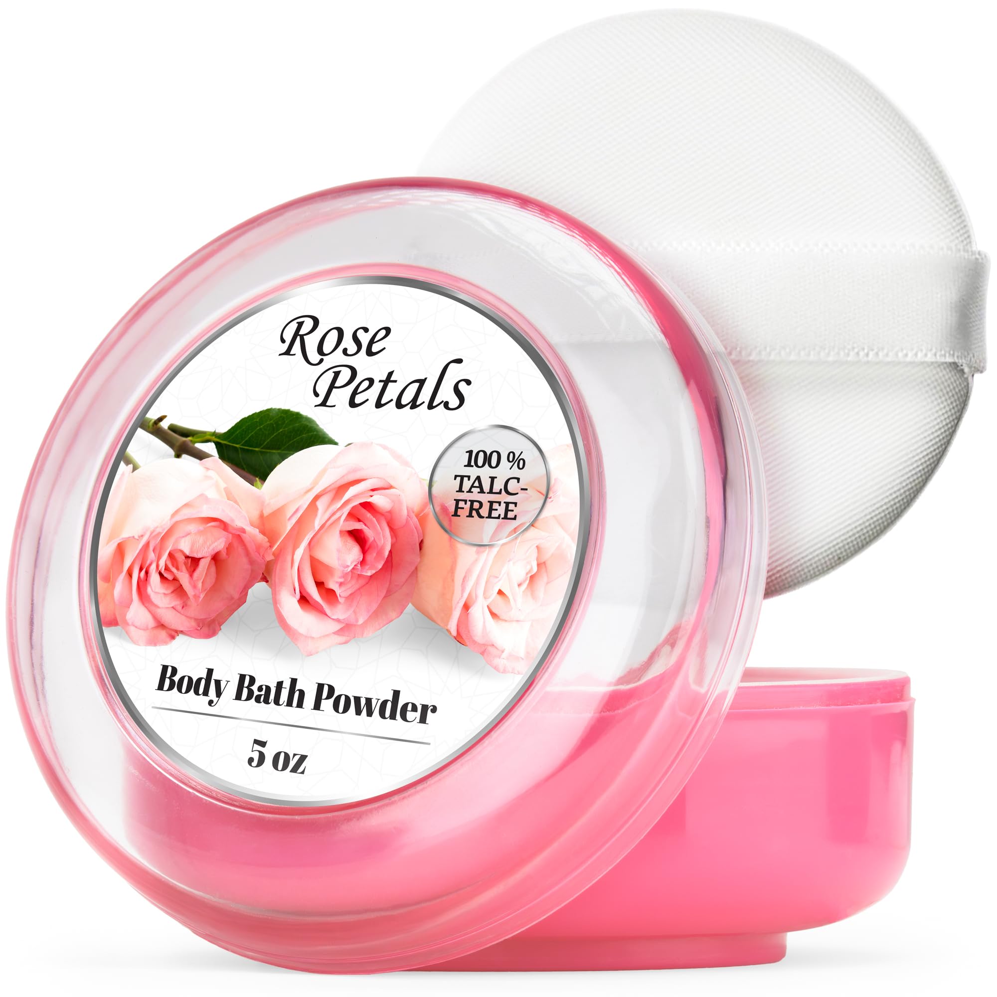 R-NEU Dusting Powder for Women with Powder Puff, 100% Talc-Free, Elegant Rose Petals Scented Body Powder, After Bath for Soft Skin, Extra Large, 1 Pack (5oz)