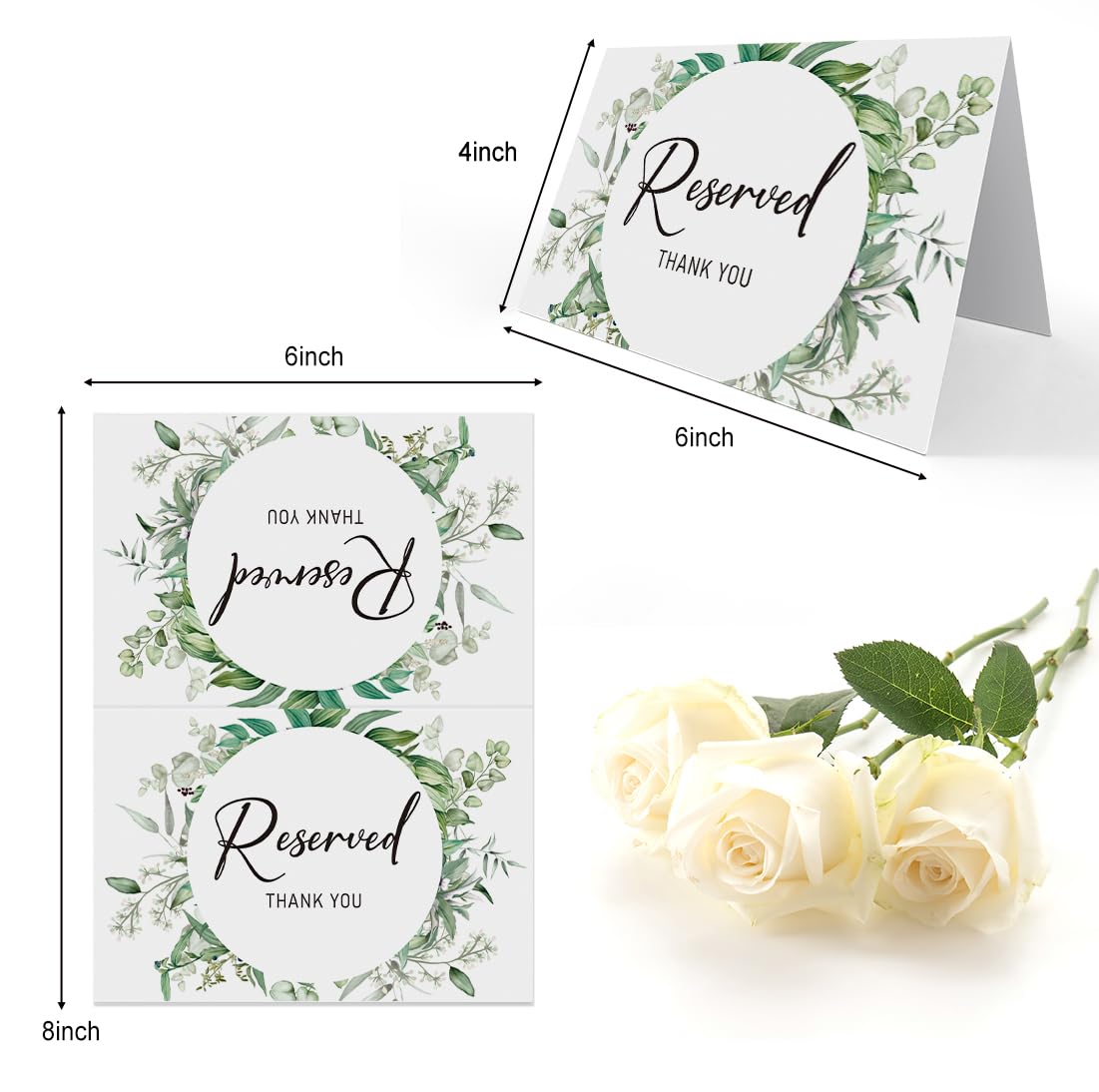 Reserved Table Signs(4x6 Inch, 20 PCS), Reserved Table Tent Card for Wedding, Double Sided Reserved Table Signs,Greenery Reserved Signs for Party Restaurant -YDC02