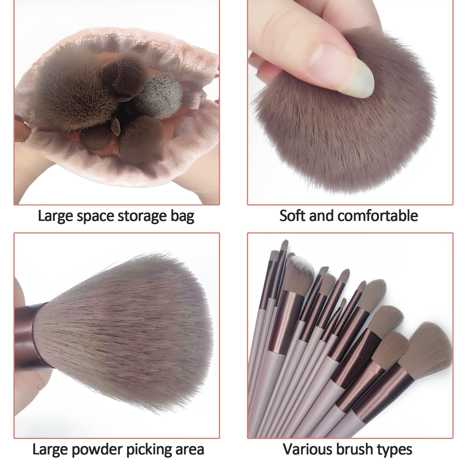 Muhuabeauty 13 pcs Makeup Brushes Set with Beauty Blender, Eyeshadow Brush Set with Cloth Bag and 4 pcs Boxed Makeup Sponges for Foundation