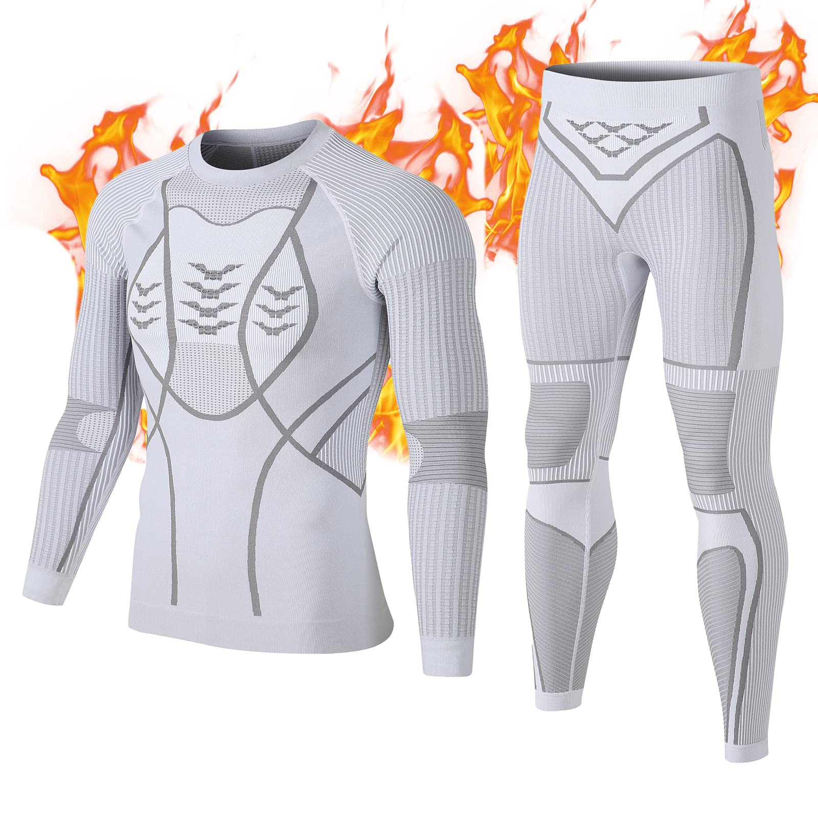 MEETYOO mens Thermal Seamless Long Johns Winter Base Layer Sets Cold Weather Gear Skiing Running Underwear, White, Large