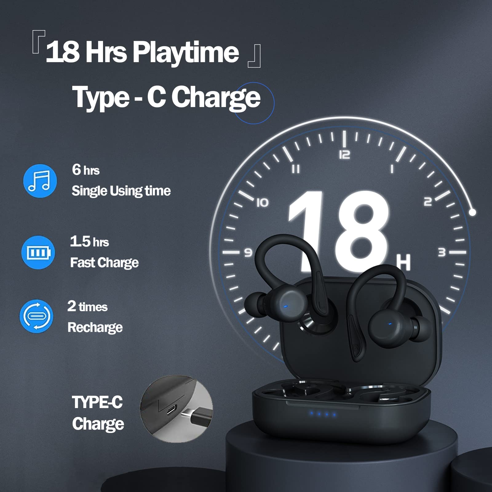 Orange Over the Ear Wireless Earbuds with Earhooks Bluetooth Earbuds with Ear Hook Workout Running Sport Headphones Waterproof Ear Buds Small Mini Earphones Noise Cancelling Headset with Microphone
