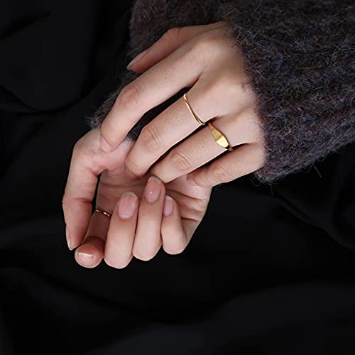 JERYAQTQ 3pcs 14K Gold Filled Stacking Rings Set 2mm Arc Slim Signet Ring 1.2mm Thin Round Plain Statement Rings for Women Girls Minimalist Stackable Band Comfort Fit Size 6 to 8