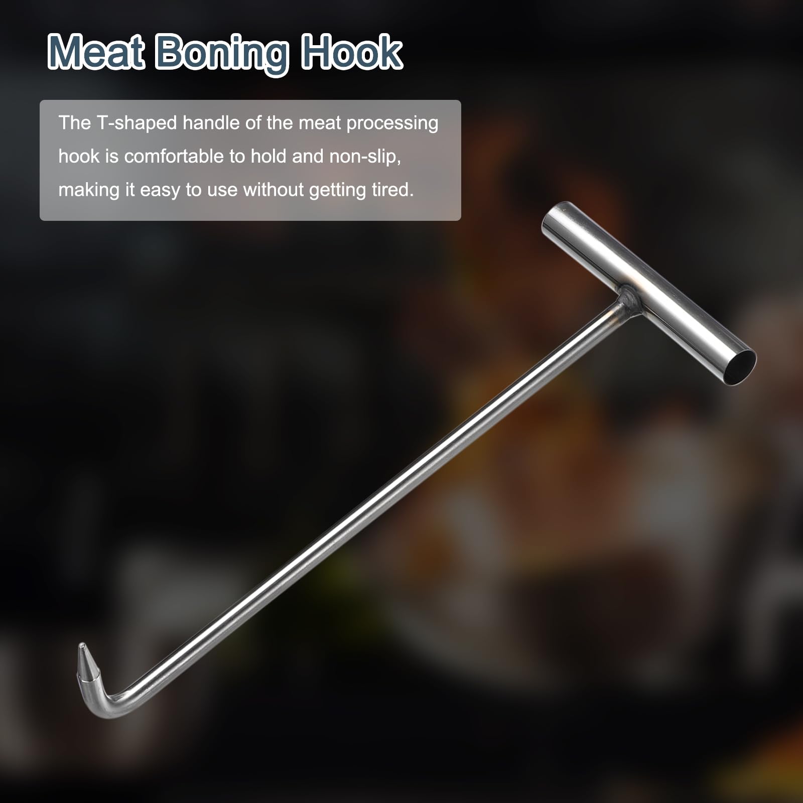 uxcell 15inch T-Handle Meat Boning Hook with Wide Handle, Stainless Steel T Hooks for Kitchen, Butcher Shop, Restaurant, BBQ Tool, Silver