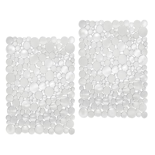 mDesign Adjustable Kitchen Sink Dish Drying Mat/Grid - Soft Plastic Sink Protector - Cushions Sinks, Stemware, Glasses, Dishes - Quick Draining Bubble Design - Large, 15.5" Long, 2 Pack - Clear