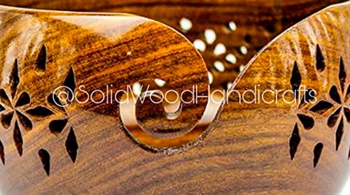 Solid Wood Handicrafts Handmade Wooden Yarn Bowl - Rosewood Crafted Beautiful Yarn Bowl For Knitting and Crochet Yarn (Small - 6 x 6 x 3)
