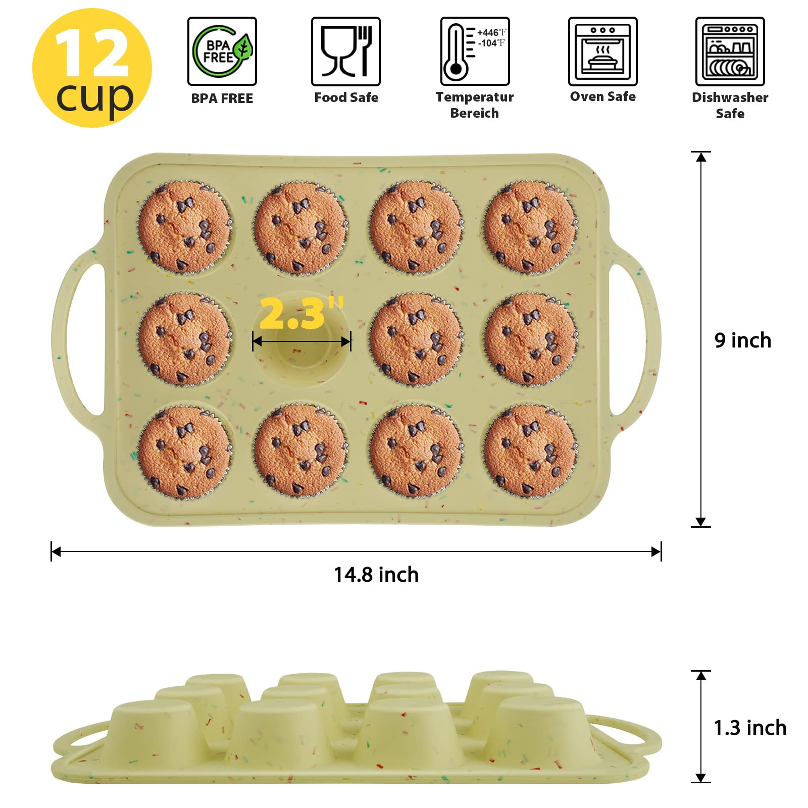 Luckypai Silicone Muffin Pan Cupcake Pan Molds for Baking 12 Cups Stainless Steel Bowl,Muffin Molder for Muffins and Cupcakes—Cupcake silicone molder