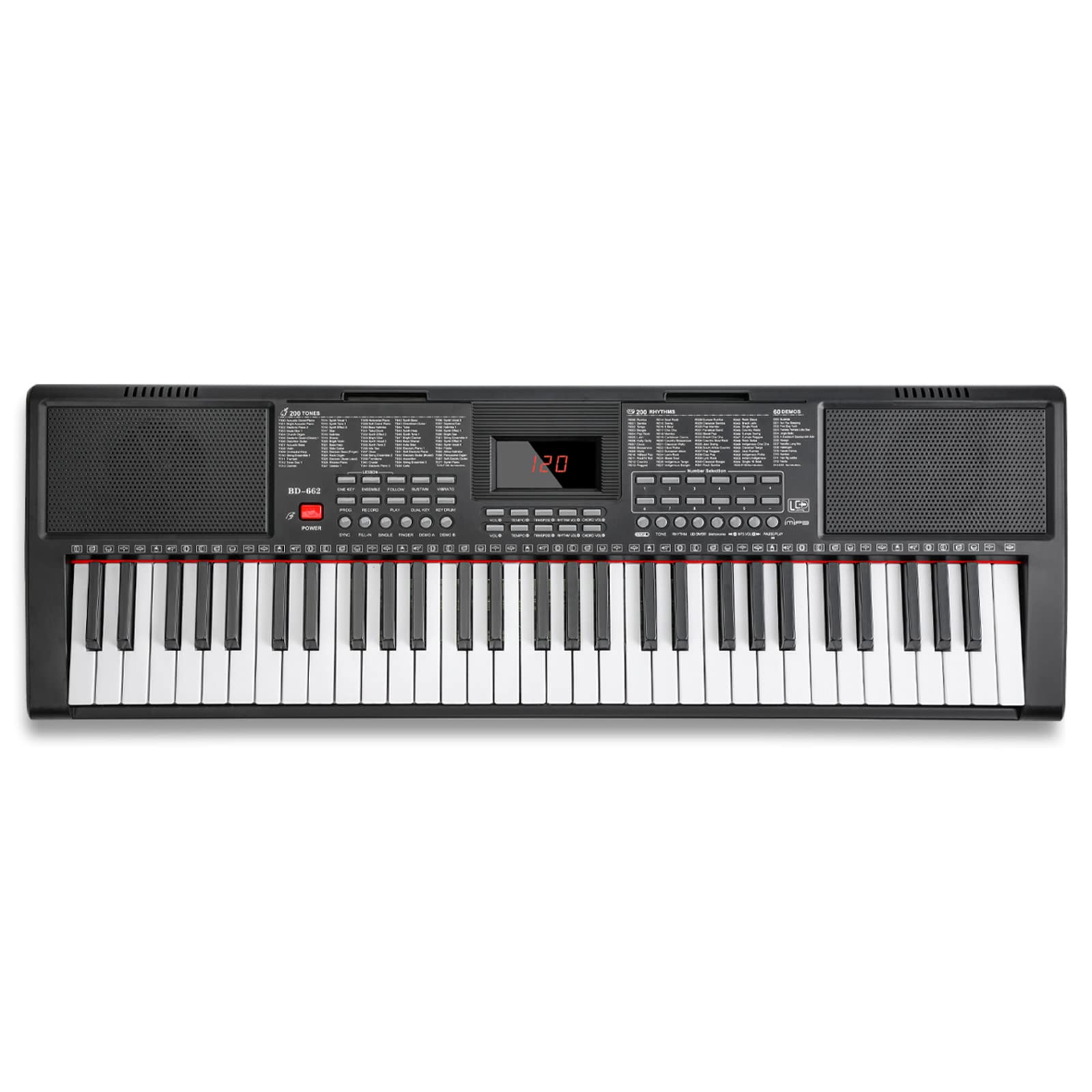 Keyboard Piano, 61 Key Electric Piano Keyboard for Beginners, LED Screen Music Keyboard with Microphone, Keynote Stickers, Stand Bench and Music Stand (Grey)