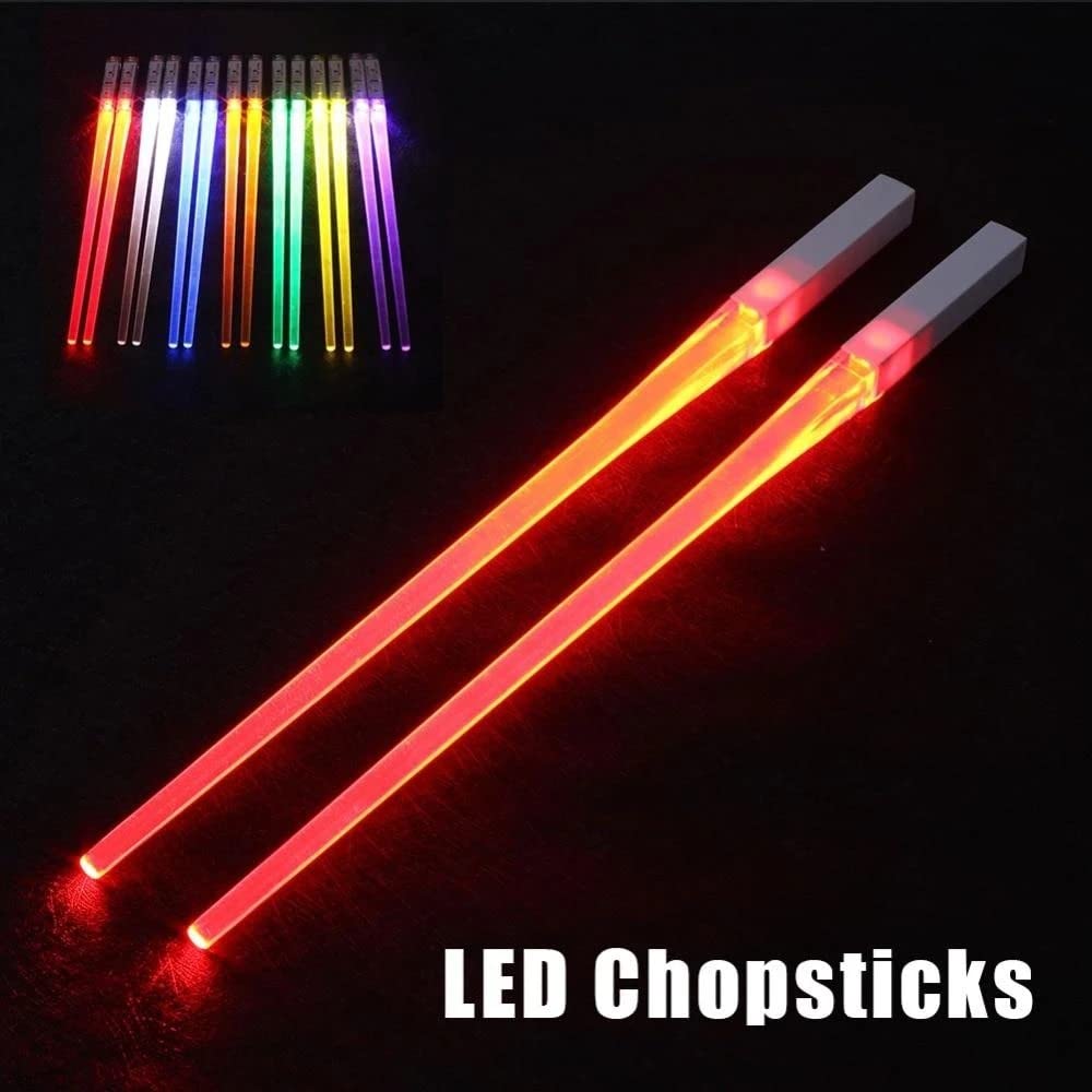 Lightsaber Chopsticks - Reusable LED Light Up Chopstick W/ Removable Handle, Lightweight & Portable BPA Free Foodgrade Safe Chopstick, for Kitchen Dinner Party Daily Use (WHITE)