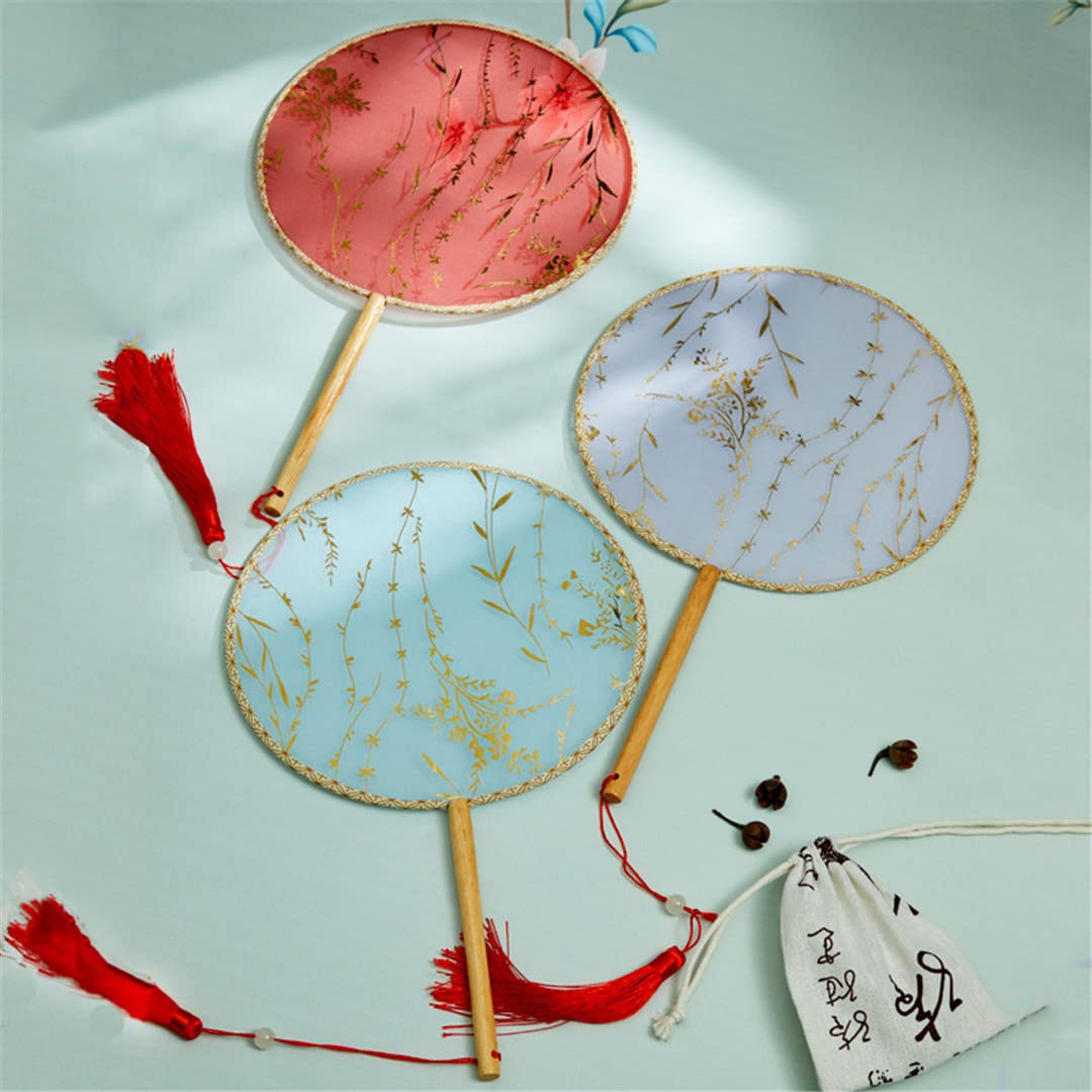 Lmtossey Hanfu Group Fan Dancing Round Fan Classical Chinese Fan Ancient Costume Dance Fan Photo Performance Decoration Fan