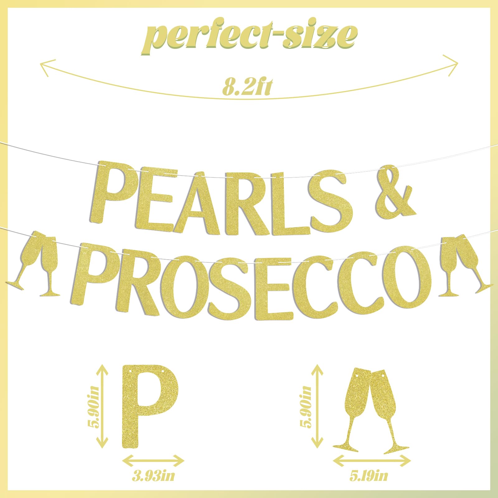 Pearls & Prosecco Banner - Champagne Bachelorette Party Decorations, Bridal Shower Party Decorations, Engagement or Bachelorette Party Decorations Gold Glitter