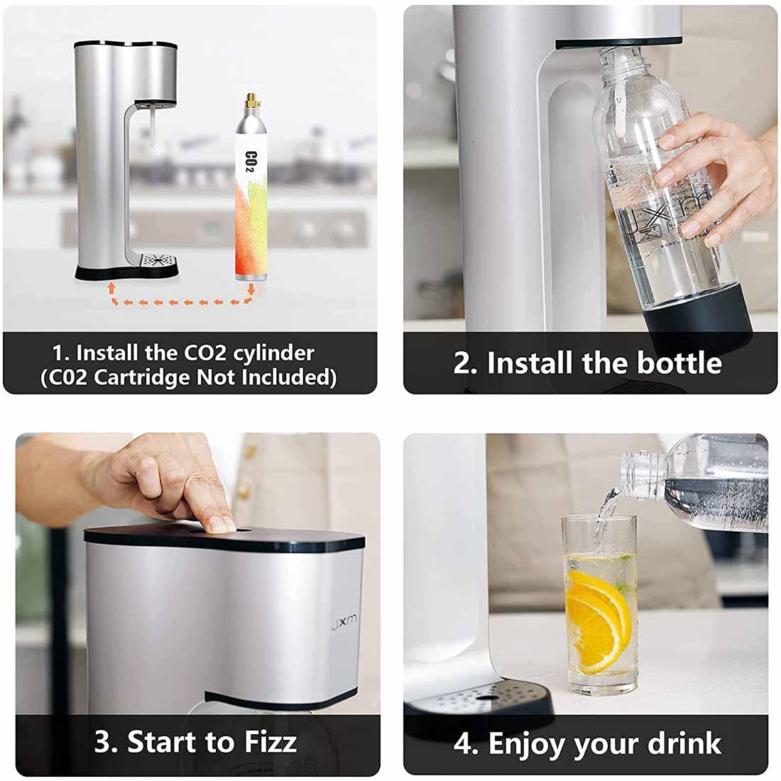 JXXM- Premium Carbonator-Sparkling & Seltzer Water Soda Maker with PET Bottle,Sparkling Water and Soda Maker, Carbonates Any Drink,(Matte Black)