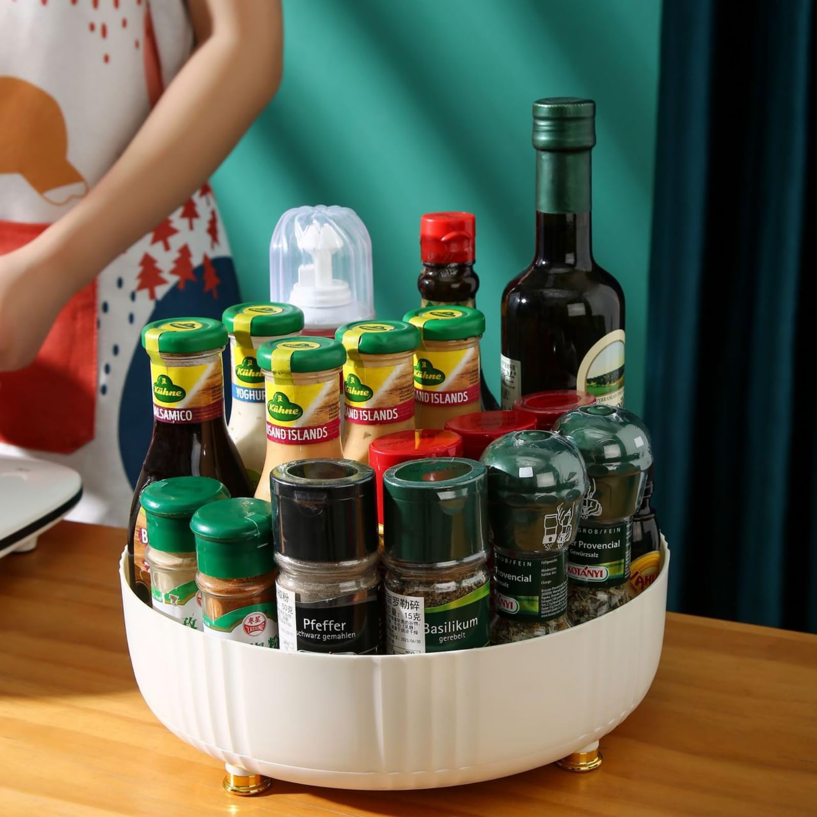 Lazy Susan Organizer for Cabinet, 360 Degree Rotating Lazy Susan Turntable, Upgraded Stable Plastic Container Tray, Seasoning Organizer, Big Spice Organizer Rack for Kitchen, Pantry