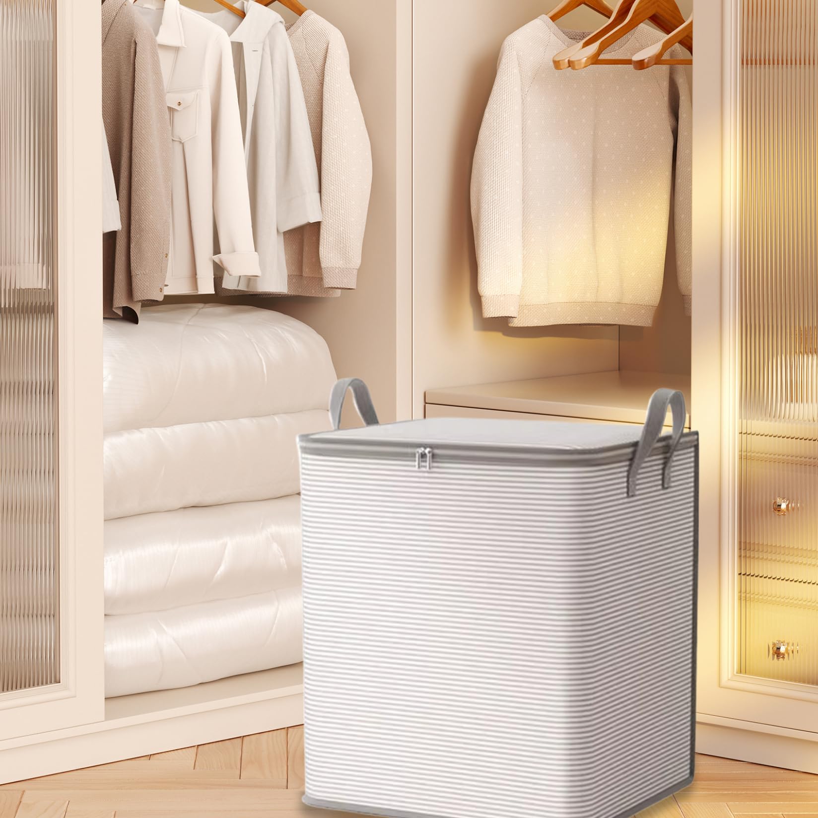 SWEETBIUTI Clothes Hamper Closet Organiser 140L Large Laundry Basket with Zip Cover & Handles Foldable Blanket Organizer Storage Bag for Duvet Quilts Moving House.