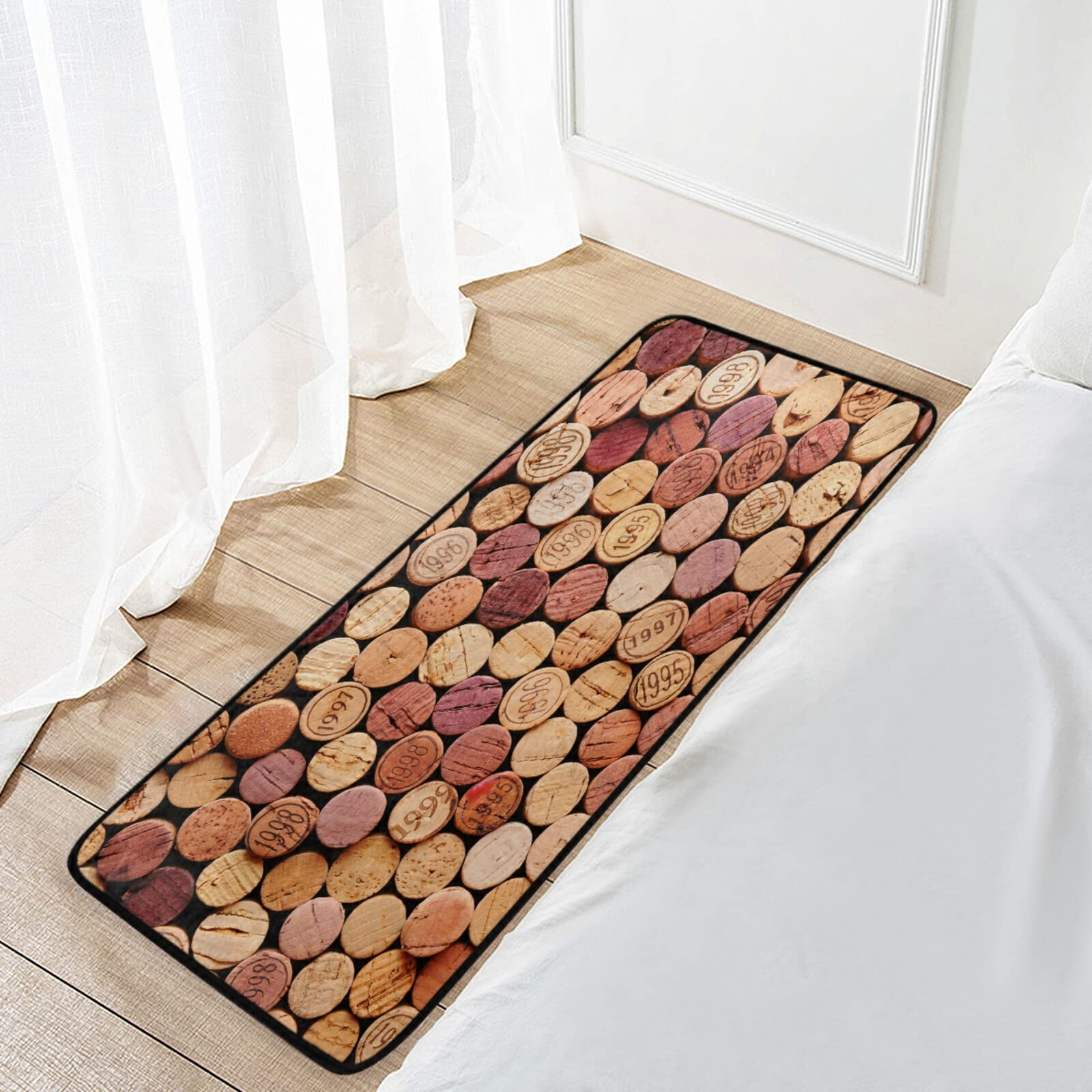 Kitchen Rug Wine Cork Bathroom Area Floor Mat Washable Non-Slip Bath Carpet Doormat 39x20 inch