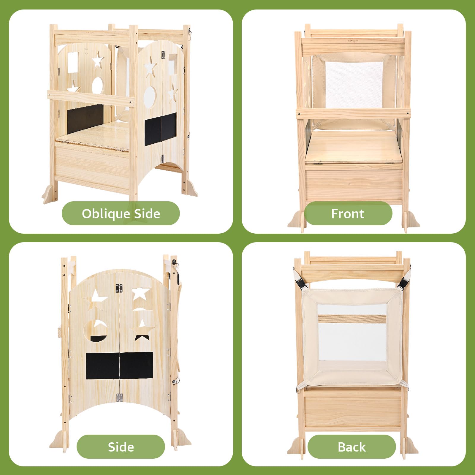 Ixdregan Toddler Kitchen Step Stool for Toddlers - Toddler Stool with Cute Cartoon Design, 3 Height Adjustable Toddler Stool for Kids 18M+, Safe Toddler Stepping Stool Supports 130LB-Natural Wood
